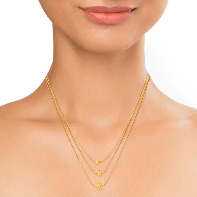 22KT Yellow Gold Luminous Trendy Triple Orb Studded Layer Gold Chain