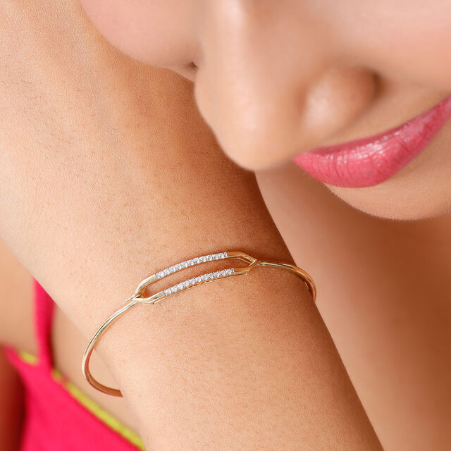 14KT Yellow Gold Dazzling Geometric Diamond Bangle