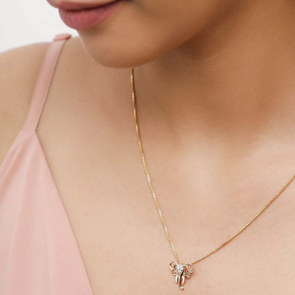 Buy 14KT Yellow Gold Lucky Trunk Diamond Pendant Online | Mia by Tanishq