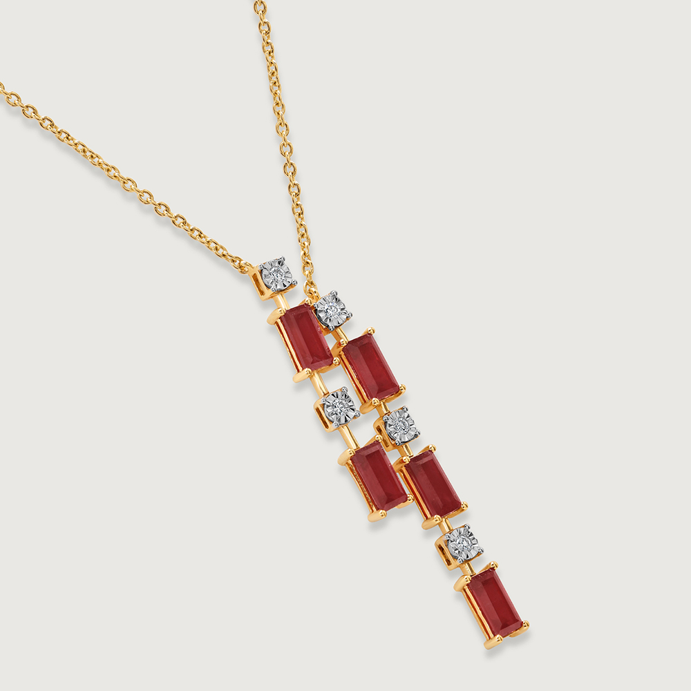 Sparkling Baguettes 14KT Ruby & Diamond Necklace
