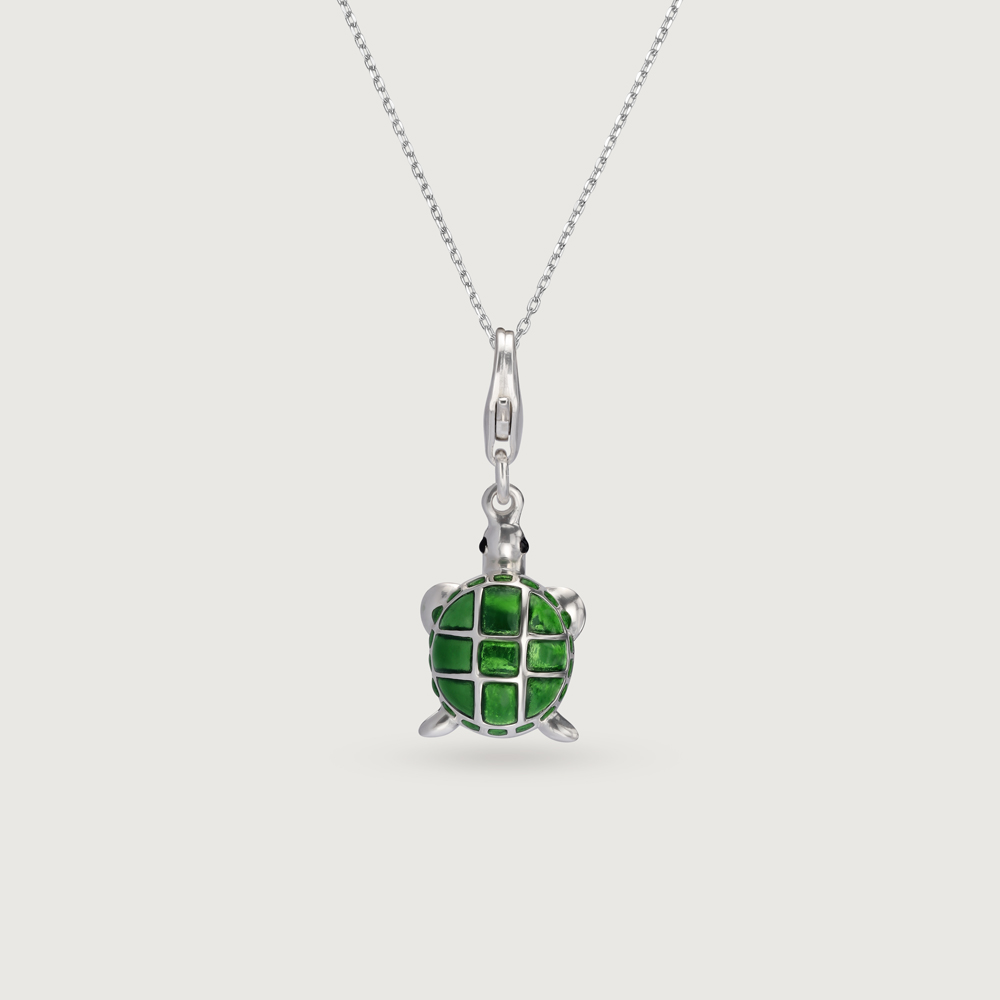 Emerald Oasis Turtle Silver Charm