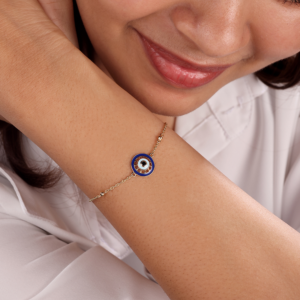 14KT Yellow Gold Wheel Of Life Evil Eye Bracelet