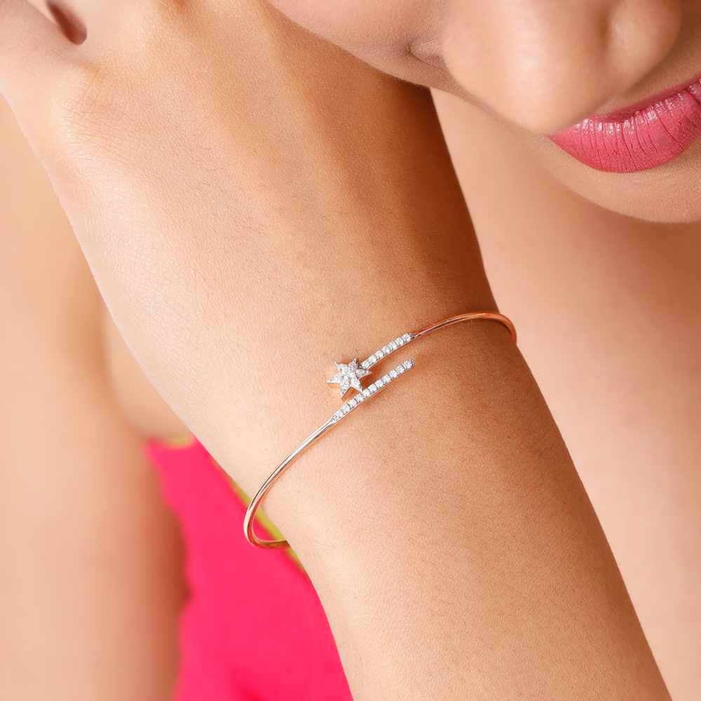 Buy 14KT Rose Gold Infinite Glimmer Diamond Bangle Online Mia by Tanishq