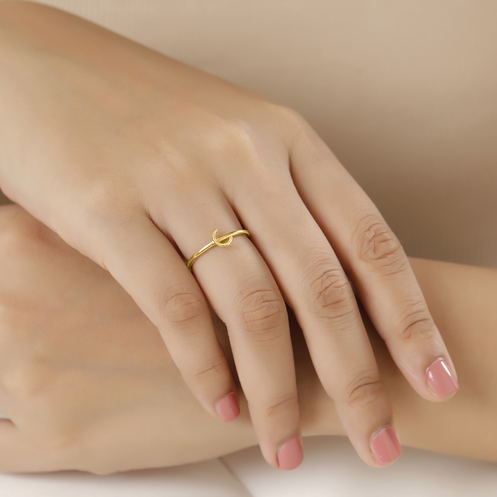 Letter C 14KT Yellow Gold Initial Ring