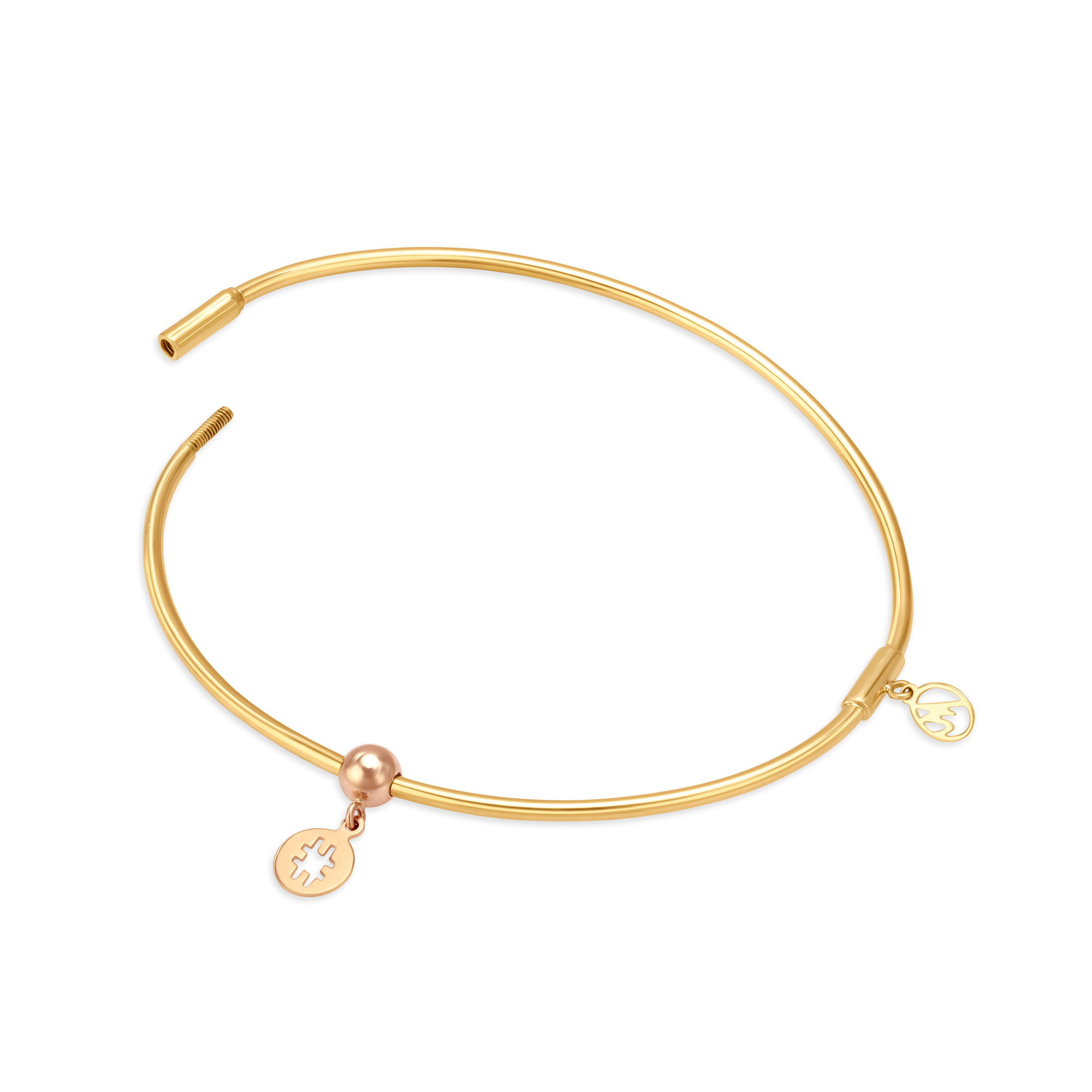 14KT Yellow-Rose Gold Bangle With Charm