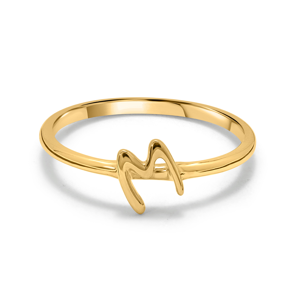Letter M 14KT Yellow Gold Initial Ring