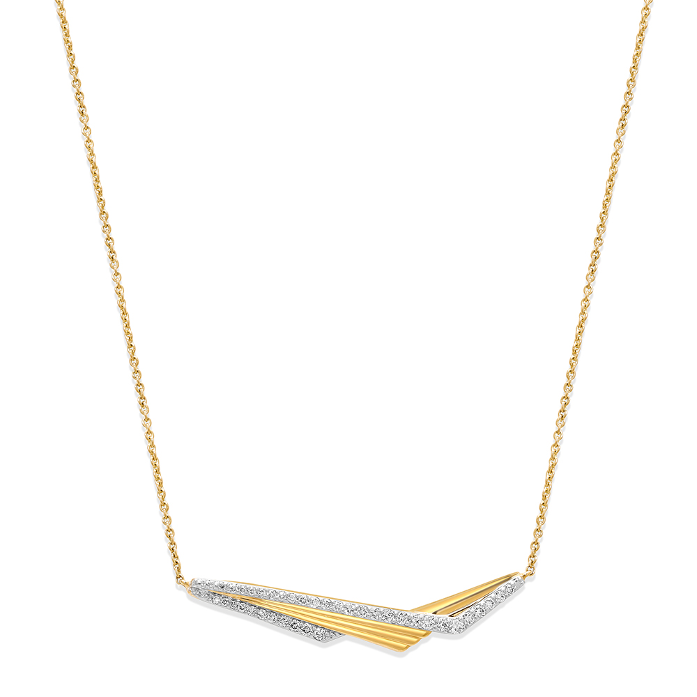 Buy 14KT Yellow Gold Stunning Wide-V Shaped Diamond Necklace Online ...