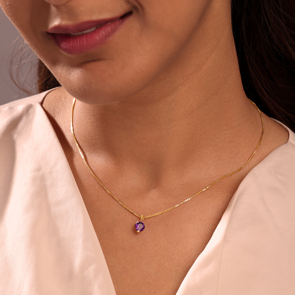 Buy Heart of Amethyst 14 Kt Gold Chain and Pendant Online | Mia by Tanishq