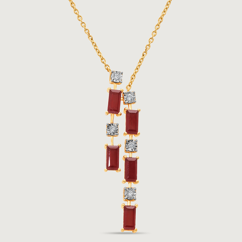 Sparkling Baguettes 14KT Ruby & Diamond Necklace